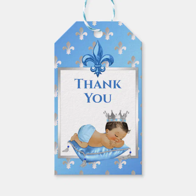 Prince Royal Baby Blue & Silver Crown Pillow Gift Tags | Zazzle