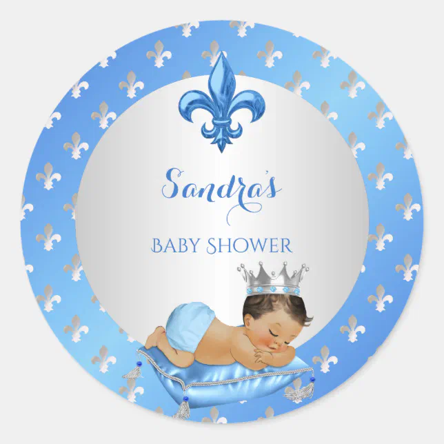 Prince Royal Baby Blue & Silver Pillow Classic Round Sticker | Zazzle