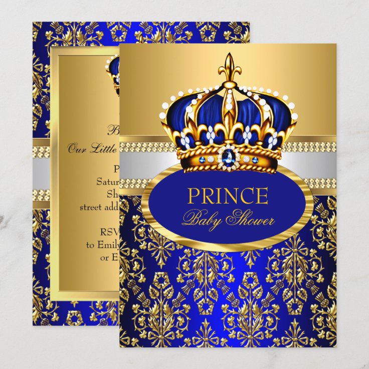 Prince Royal Blue Crown Baby Shower Invitation | Zazzle