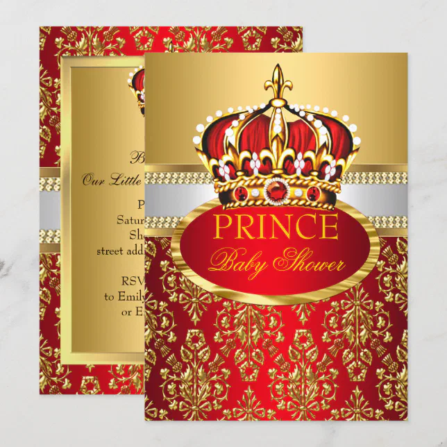 Prince Royal Red Crown Baby Shower Invitation | Zazzle