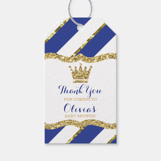 Prince Thank You Tag, Blue, Faux Glitter, Crown Gift Tags | Zazzle