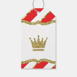 Prince Thank You Tag, Red, Faux Glitter, Crown Gift Tags | Zazzle