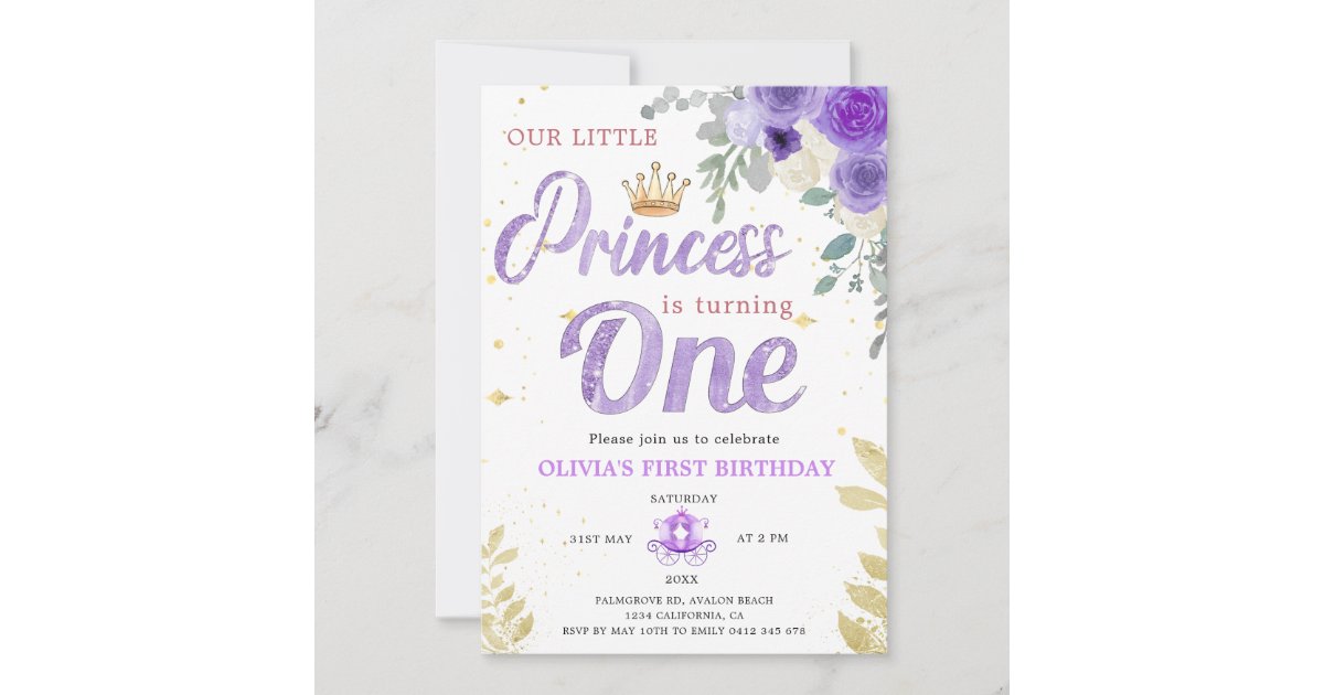 Princess 1St Birthday Crown Lilac Purple Invitation | Zazzle