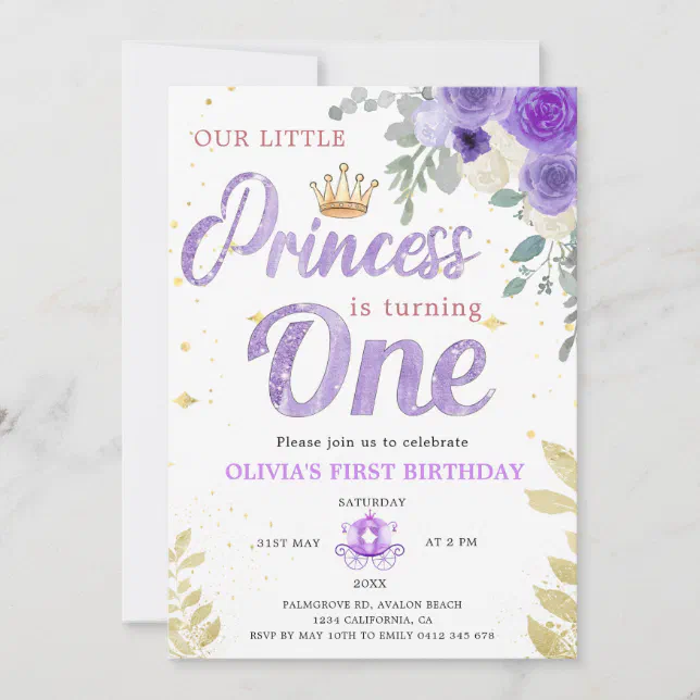 Princess 1St Birthday Crown Lilac Purple Invitation | Zazzle