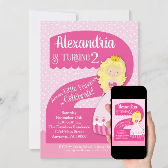 Princess 2nd Birthday Invitation Blonde Girl | Zazzle