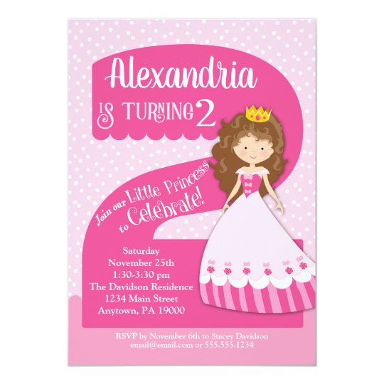 Princess 2nd Birthday Invitation Brunette Girl | Zazzle.com