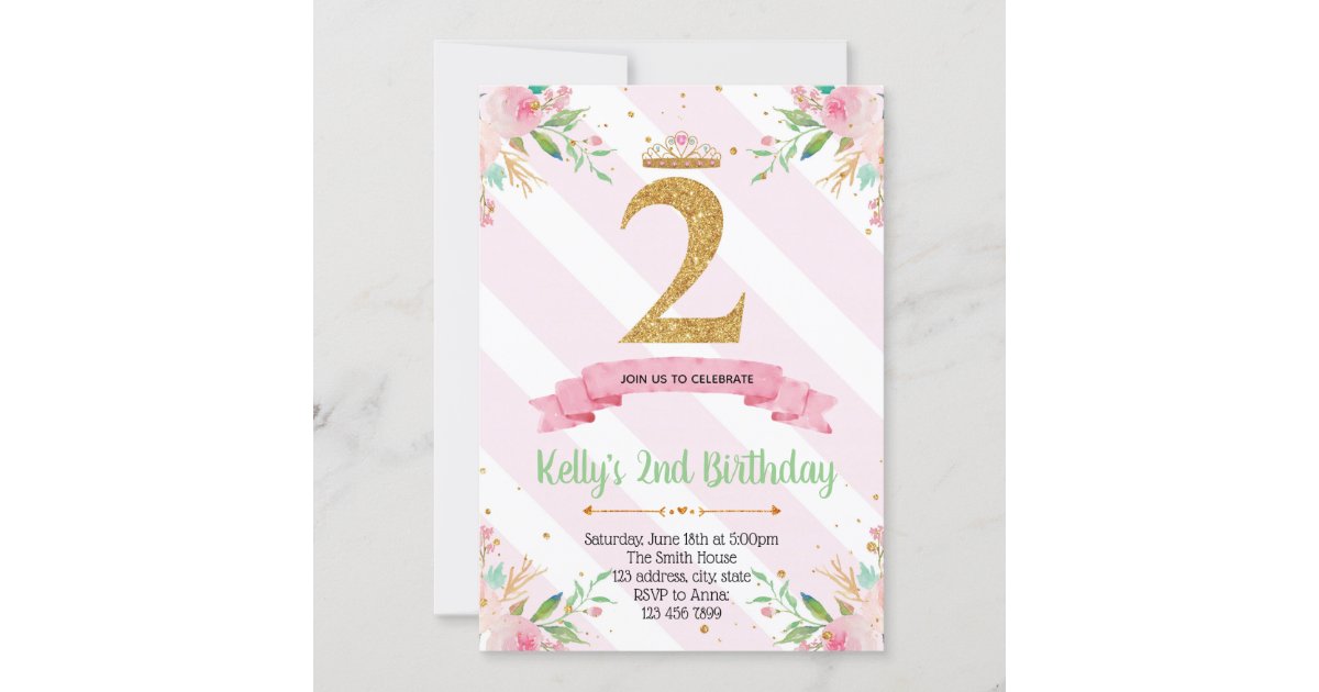 Princess 2nd birthday party invitation card | Zazzle