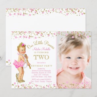 Princess 2nd Birthday Pink Gold Photo Invitation | Zazzle