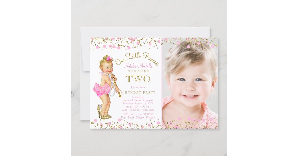 Princess 2nd Birthday Pink Gold Photo Invitation | Zazzle
