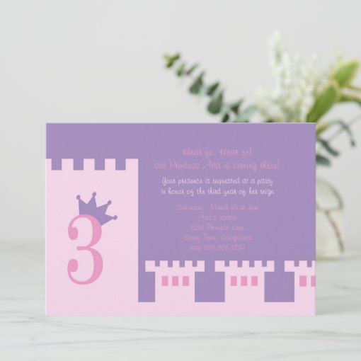 Princess 3rd birthday party invite | Zazzle