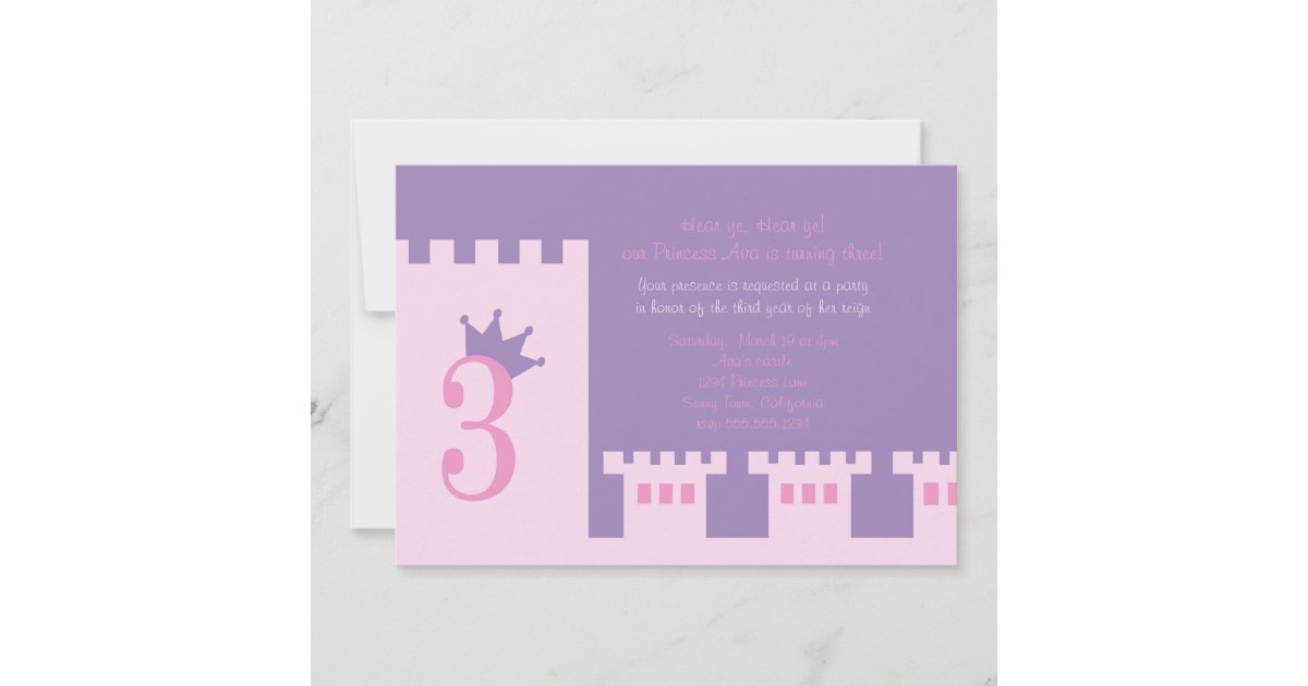 Princess 3rd birthday party invite | Zazzle