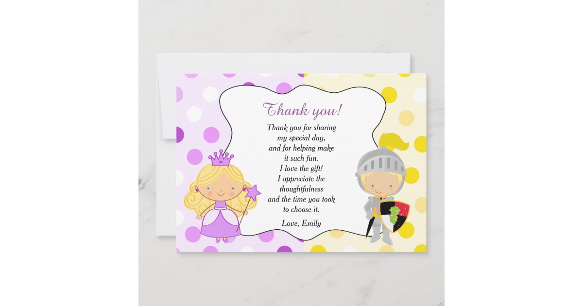 Princess and Knight Thank You Card | Zazzle