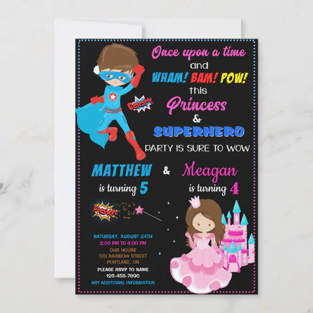 Princess and Superhero birthday invitation Joint | Zazzle