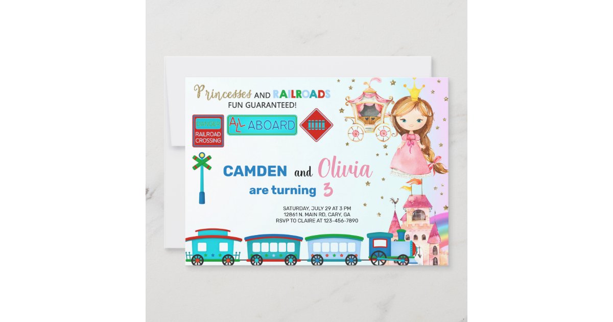 Princess and trains siblings birthday invitation. invitation | Zazzle