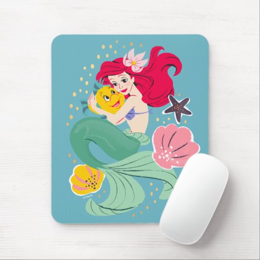Princess Ariel Holding Flounder Illustration Mouse Pad | Zazzle