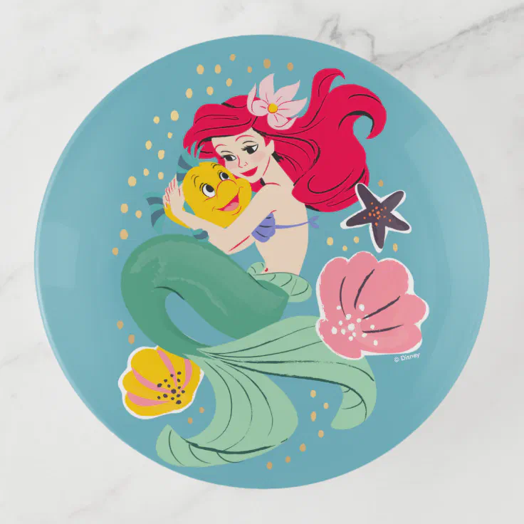 Princess Ariel Holding Flounder Illustration Trinket Tray | Zazzle