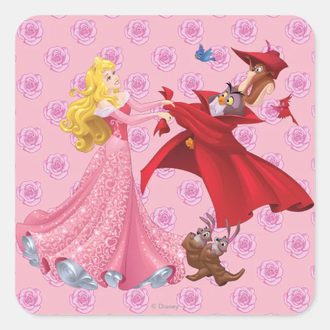 Princess Aurora and Forest Animals Square Sticker | Zazzle