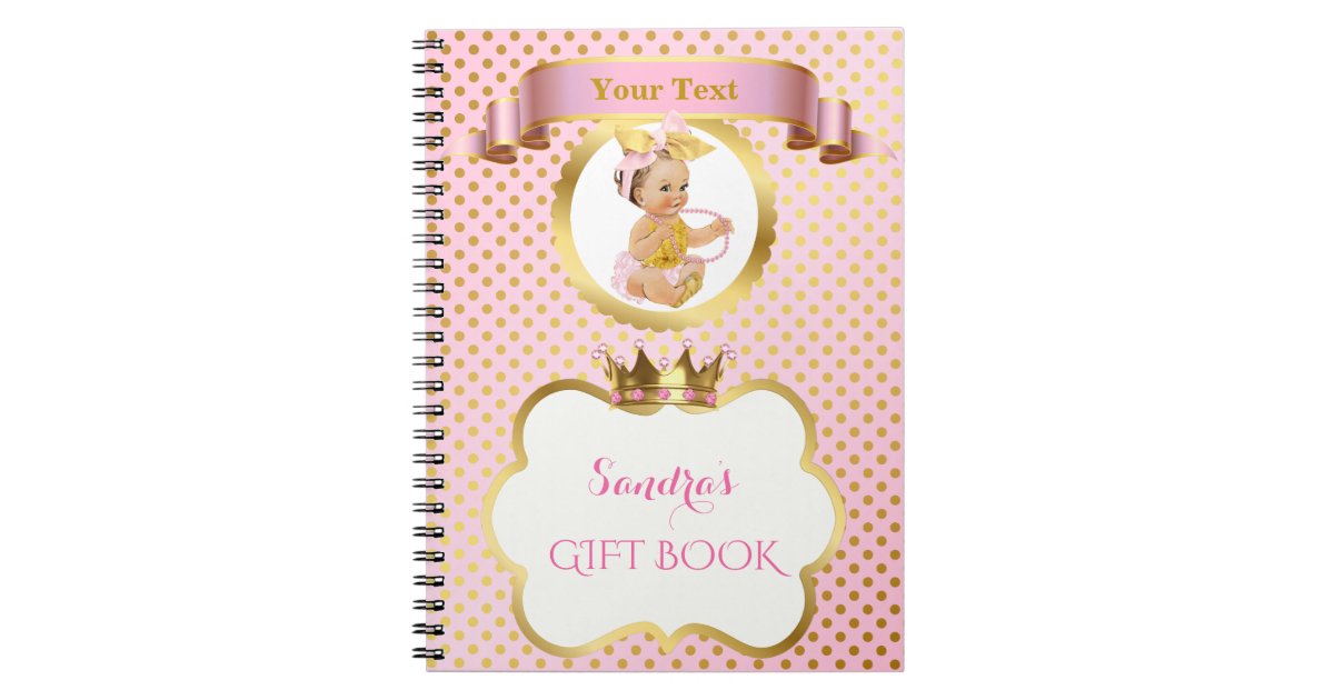 Princess Baby Girl Big Bow Pink Gold Gift Guest Notebook | Zazzle