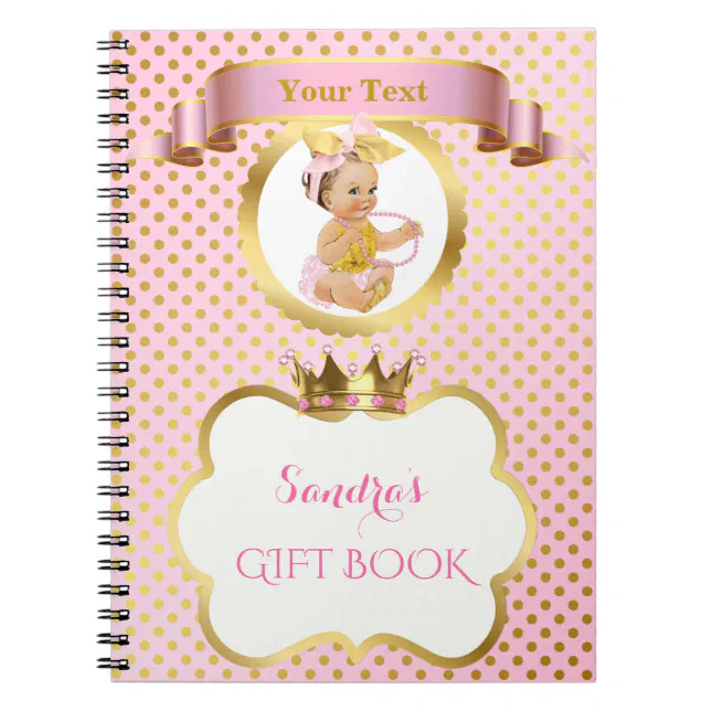 Princess Baby Girl Big Bow Pink Gold Gift Guest Notebook | Zazzle