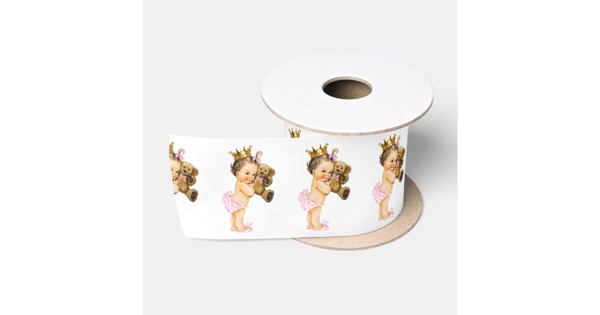 Princess Baby Girl Teddy Bear Baby Shower Satin Ribbon | Zazzle
