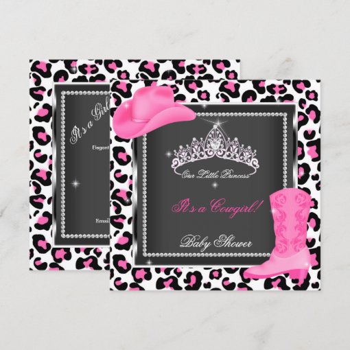 Princess Baby Shower Girl Pink Cowgirl Tiara Cow Invitation | Zazzle