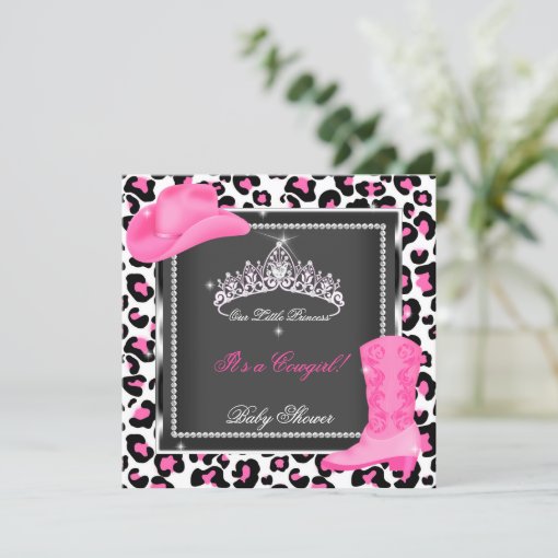 Princess Baby Shower Girl Pink Cowgirl Tiara Cow Invitation | Zazzle