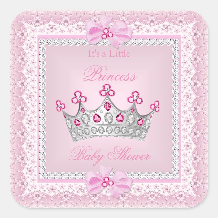 Princess Baby Shower Girl Pink Gem Silver Tiara Square Sticker | Zazzle.com