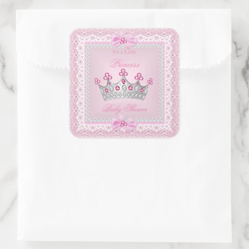Princess Baby Shower Girl Pink Gem Silver Tiara Square Sticker | Zazzle
