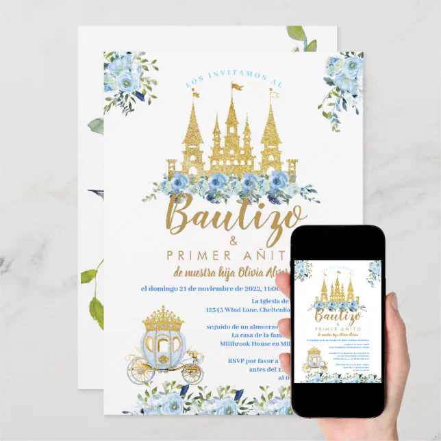 Princess Baptism Invite Bautizo Invitations | Zazzle