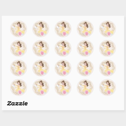 Princess Belle | Floral Gold Confetti Classic Round Sticker | Zazzle
