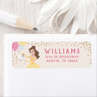 Princess Belle | Floral Gold Confetti Label | Zazzle