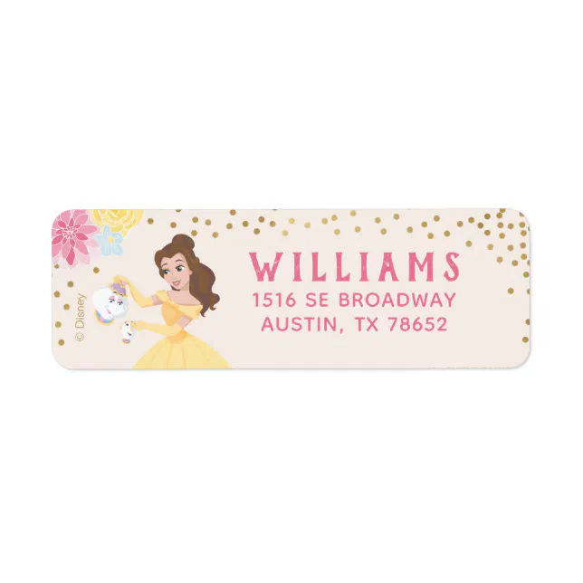 Princess Belle | Floral Gold Confetti Label | Zazzle