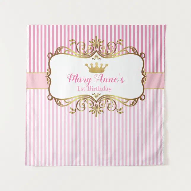 Princess Birthday Backdrop Banner (Pink & Gold) | Zazzle