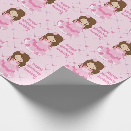 Princess Birthday Cute Pink Personalized Girls Wrapping Paper | Zazzle