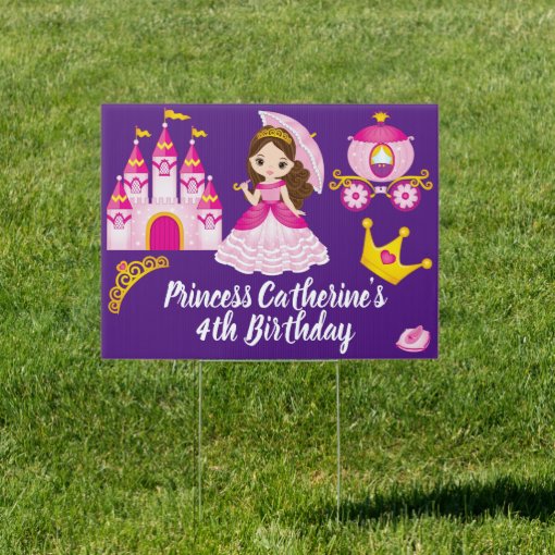 Princess Birthday Party Girls Personalized Yard Sign | Zazzle