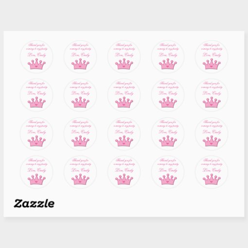 Princess Birthday Party Labels Stickers Pink Crown | Zazzle