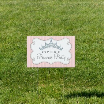 Princess Birthday Party Pink Tiara Yard Sign | Zazzle