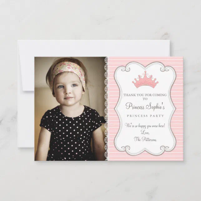 Princess Birthday Photo Thank You Card | Zazzle