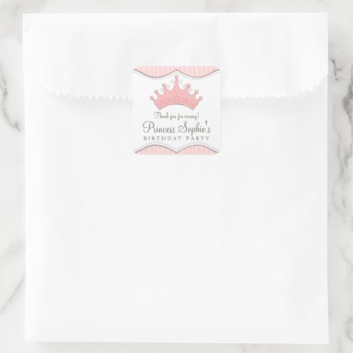 Princess Birthday Pink Crown Favor Sticker | Zazzle