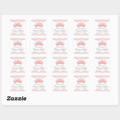 Princess Birthday Pink Crown Favor Sticker | Zazzle