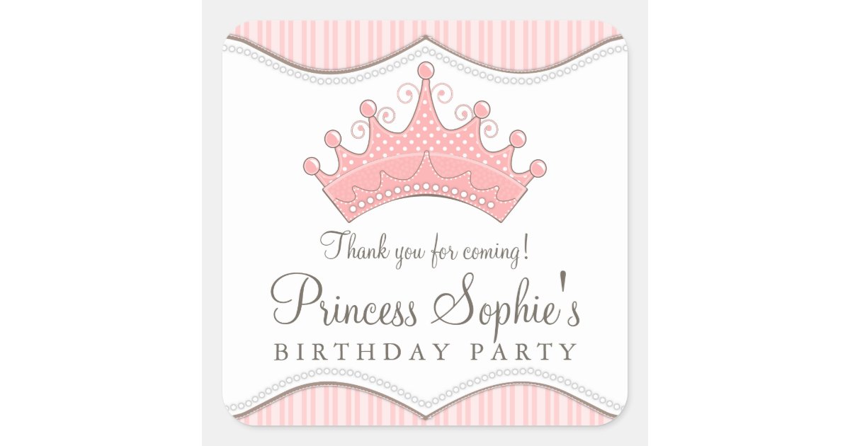 Princess Birthday Pink Crown Favor Sticker | Zazzle