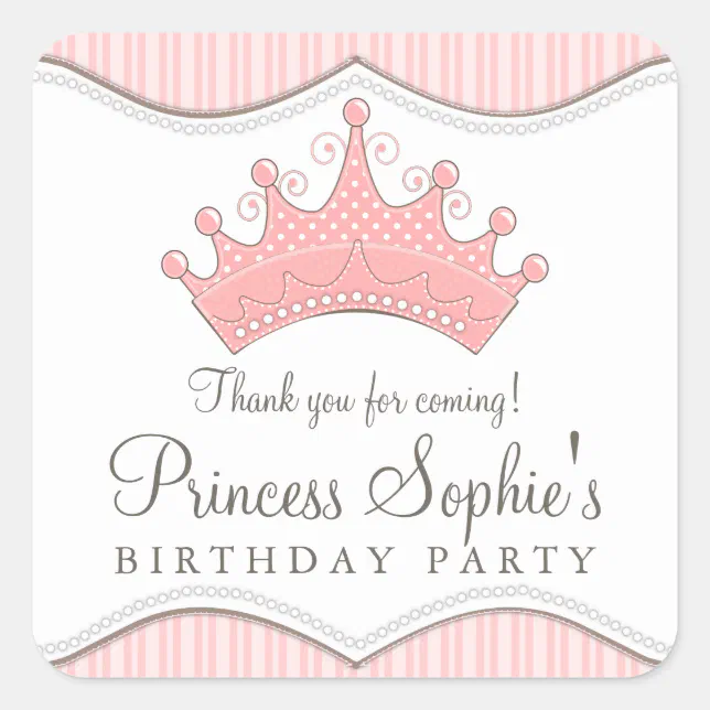 Princess Birthday Pink Crown Favor Sticker | Zazzle
