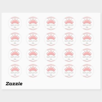 Princess Birthday Pink Crown Thank You Sticker | Zazzle