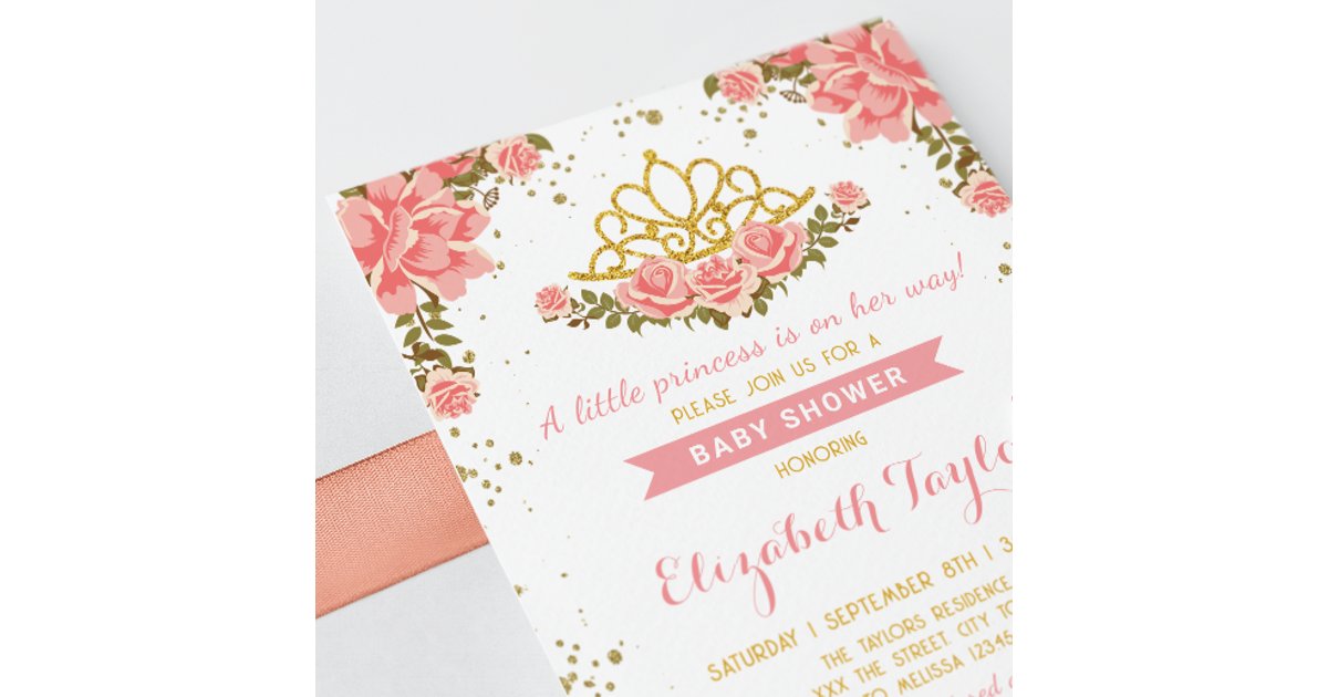 Princess Blush Floral Gold Crown Baby Shower Invitation | Zazzle