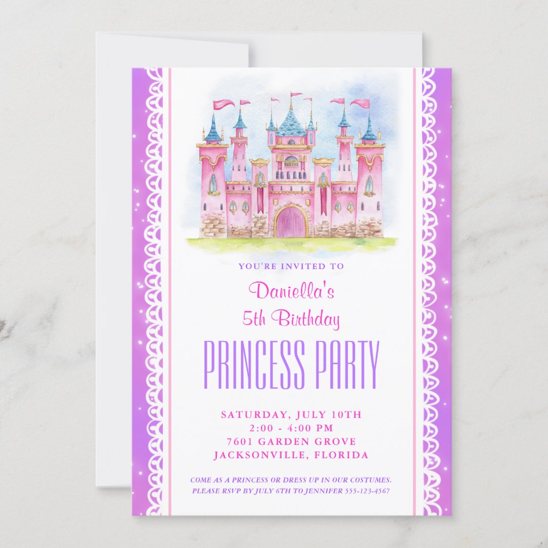 Princess Castle Birthday Invitation Purple | Zazzle