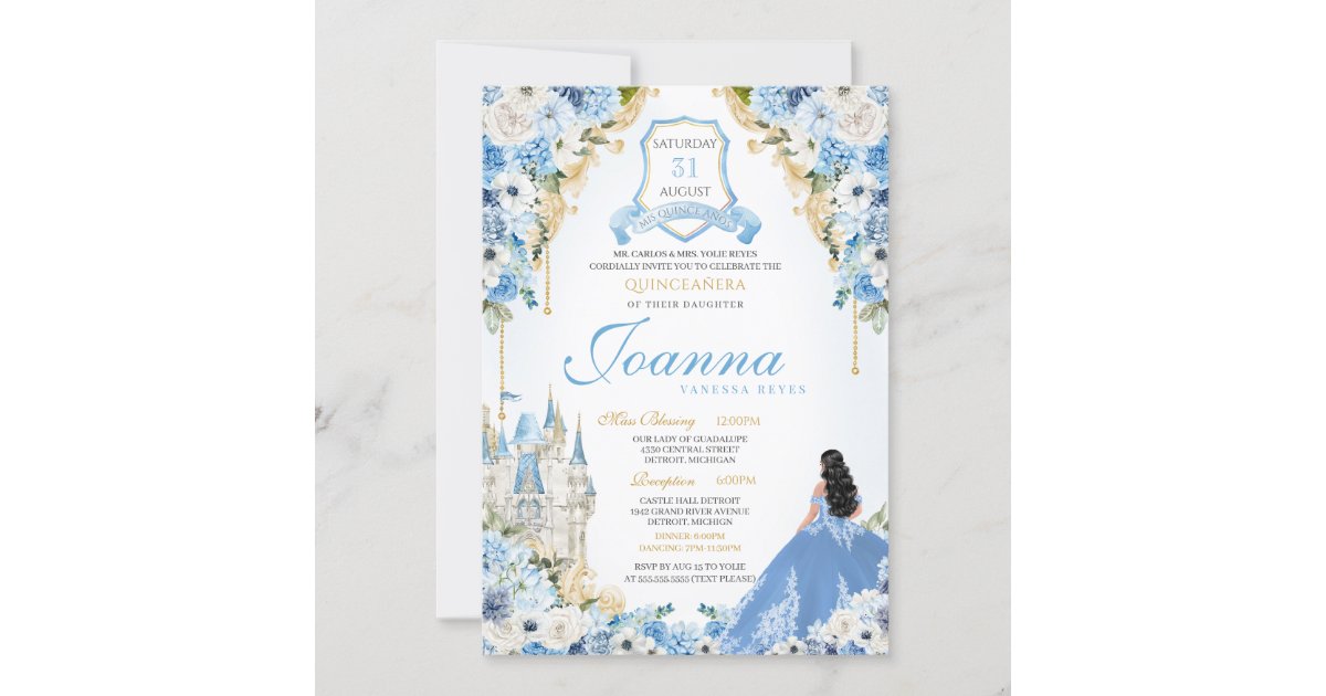 Princess Castle Light Blue Cinderella Quinceanera Invitation | Zazzle