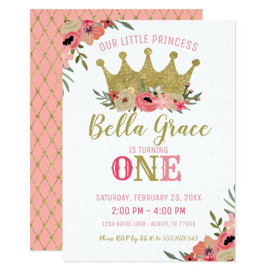 Princess Crown Birthday Invitation Pink Gold | Zazzle.com