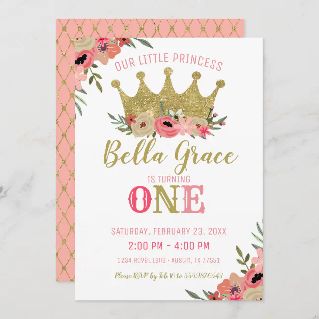 Princess Crown Birthday Invitation Pink Gold | Zazzle Princess Crown Birthday Invitation Pink Gold | Zazzle