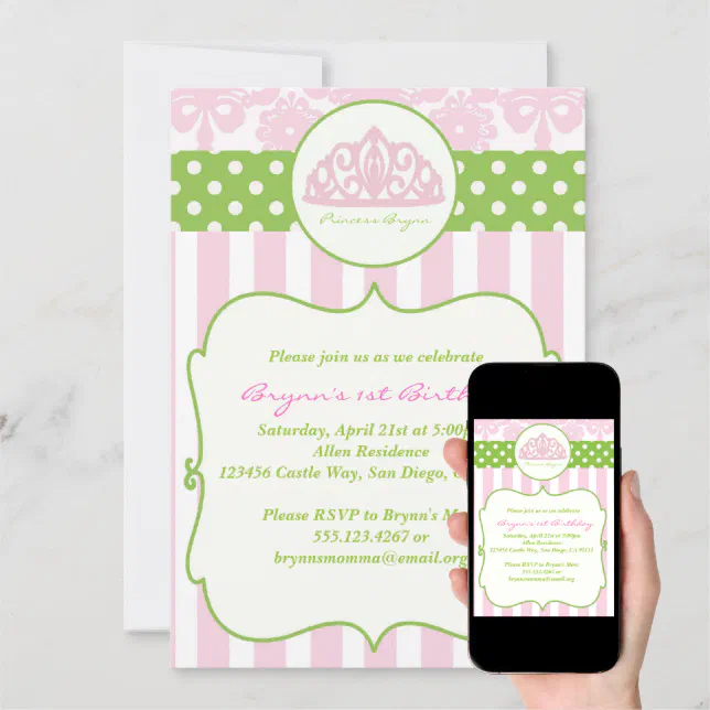 Princess Crown Birthday Party Invitation Pink | Zazzle