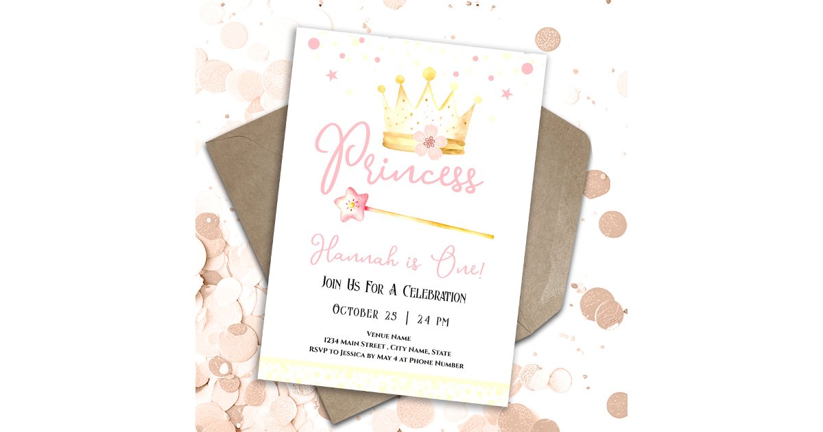 Princess Crown Pink 1st Girl Birthday Invitation | Zazzle